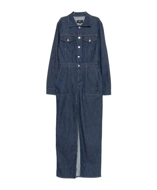 7 For All Mankind Long-sleeve Denim Dress - Indigo Blue