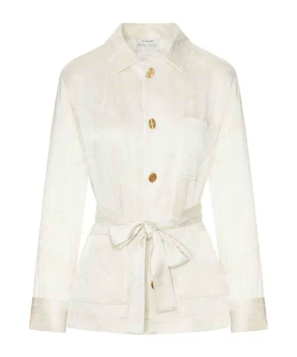 FORTE_FORTE The Lotus Fluid Jacquard Pajama Jacket - Ivory