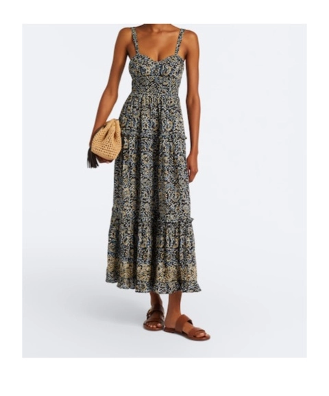 Ulla Johnson Ophelia Printed Cotton-blend Tiered Midi Dress - Blue