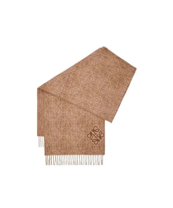 Loewe Monogram Jacquard Fringed Scarf - Brown