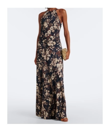 Simkhai Cerin Gathered Floral Halterneck Maxi Dress - Black