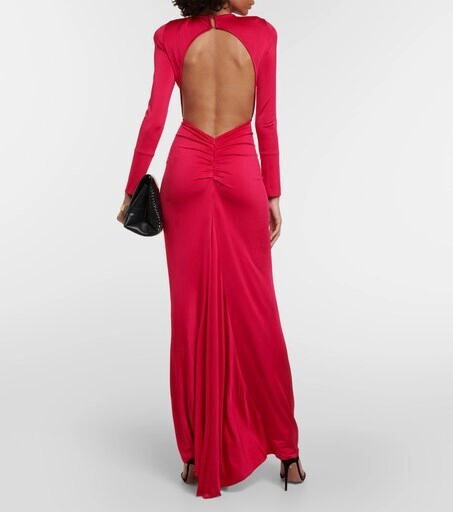Victoria Beckham Gathered Jersey Maxi Dress With Open Back