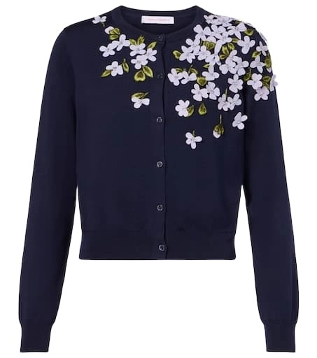 Carolina Herrera Embroidered Silk And Cotton Cardigan - Black