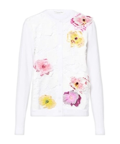 Oscar De La Renta Floral-appliqué Cotton-blend Cardigan - White