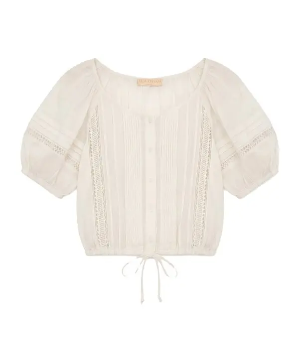 Ulla Johnson Cropped Drawstring Voile Blouse