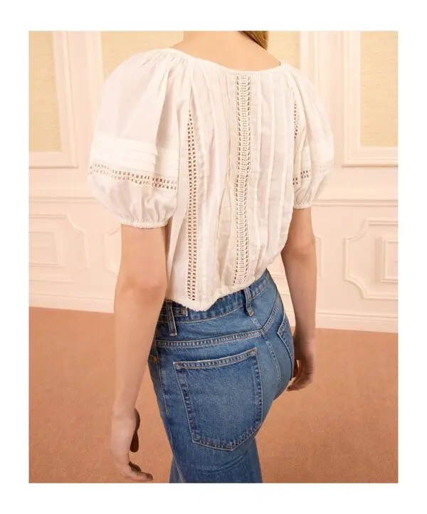 Ulla Johnson Cropped Drawstring Voile Blouse