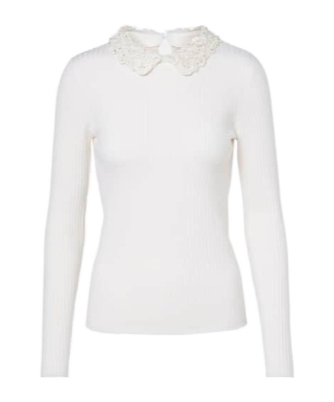 Carolina Herrera Embellished Ribbed-knit Wool Top - White