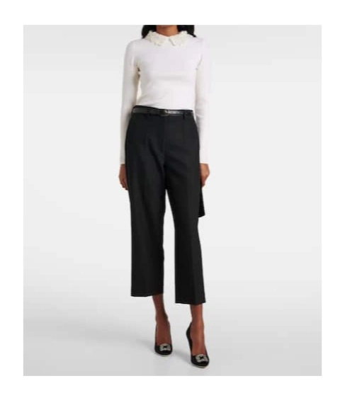 Carolina Herrera Embellished Ribbed-knit Wool Top