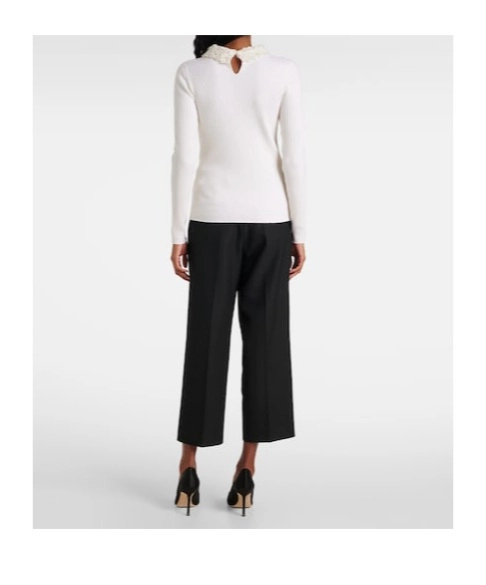 Carolina Herrera Embellished Ribbed-knit Wool Top