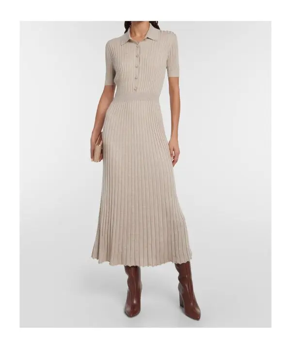 Gabriela Hearst Amor Ribbed Silk And Cashmere Midi Dress - Beige