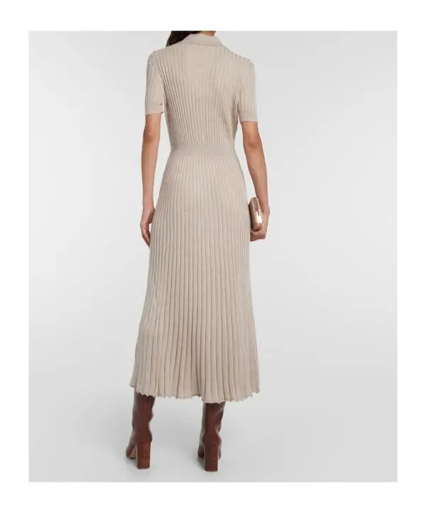 Gabriela Hearst Amor Ribbed Silk And Cashmere Midi Dress - Beige