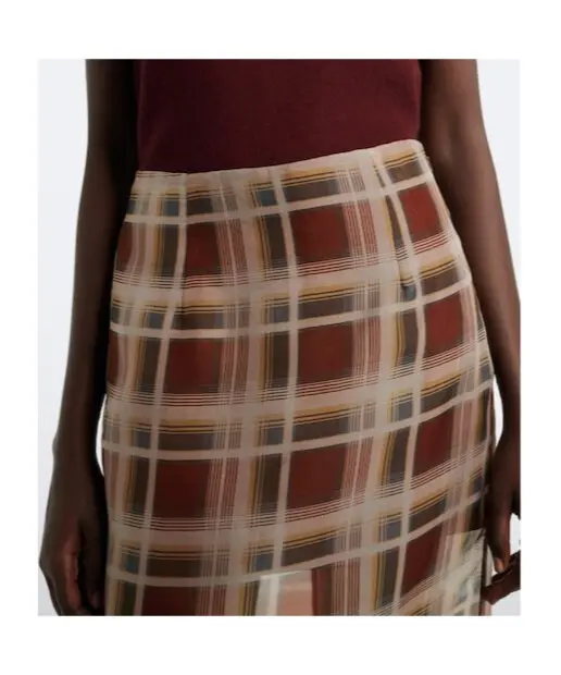 FRAME Check Silk Midi Skirt