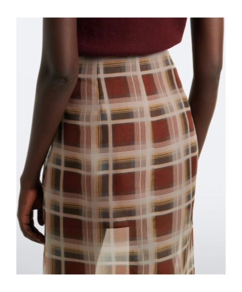 FRAME Check Silk Midi Skirt