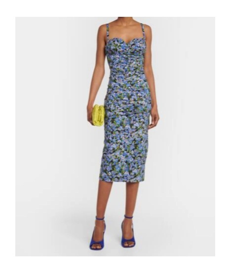Carolina Herrera Floral Printed Cotton Blend Sweetheart Neckline Midi Dress