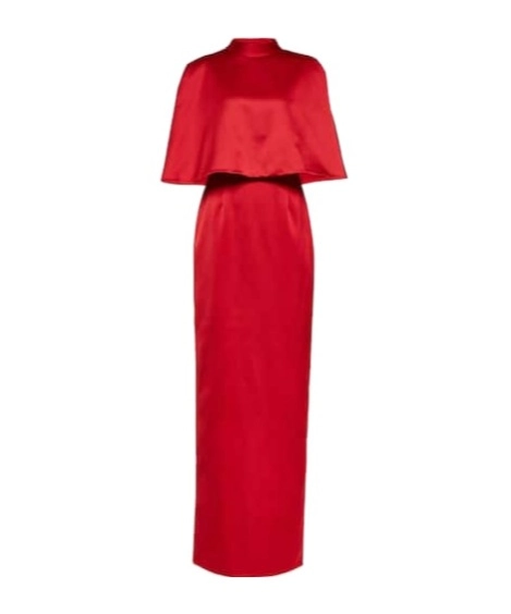 Carolina Herrera High Neck Cape Effect Satin Gown - Red
