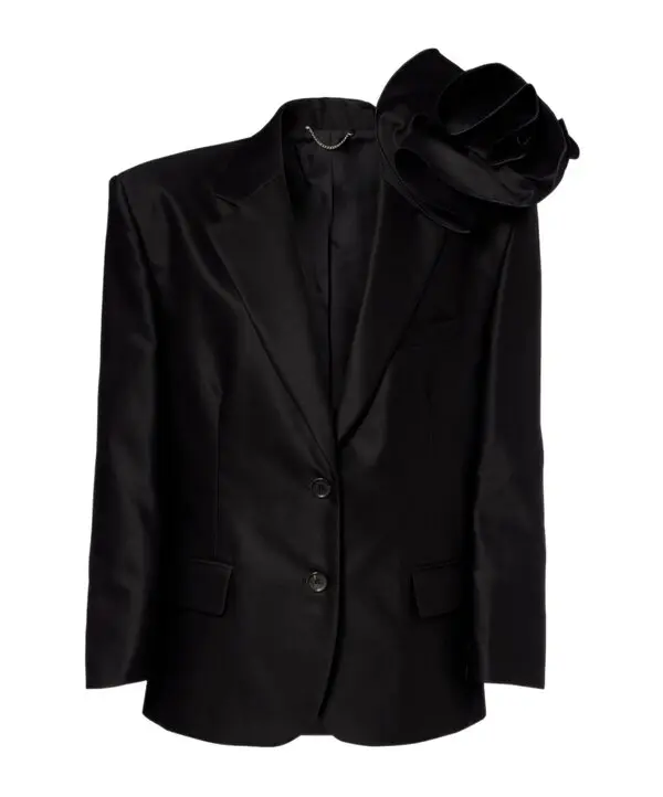 Magda Butrym Floral-applique Cotton Blazer - Black
