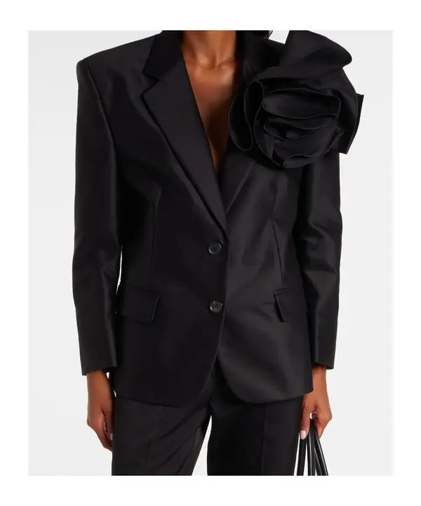 Magda Butrym Floral Appliqué Cotton Blazer - Black