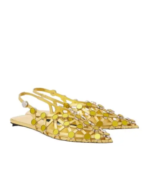 Attico Grid Metallic Leather Slingback Flats - Nude