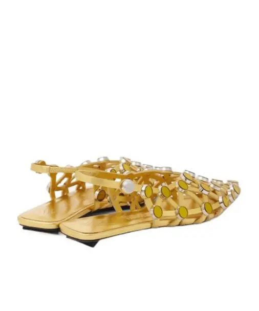 Attico Grid Metallic Leather Slingback Flats