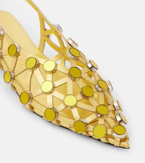 Attico Grid Metallic Leather Slingback Flats