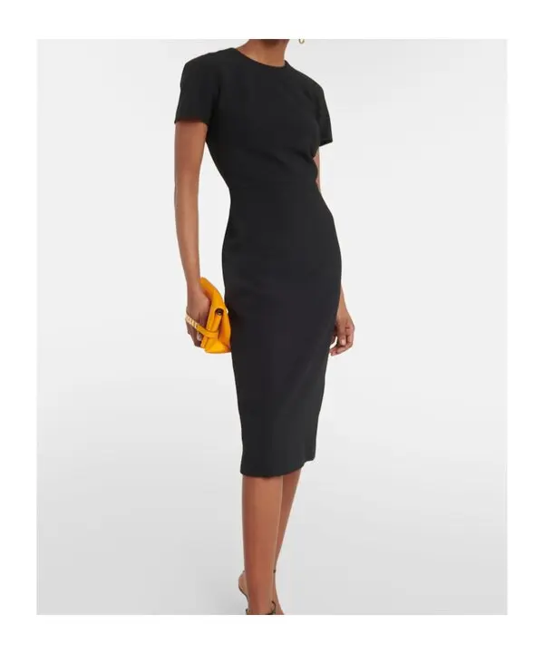 Victoria Beckham Fitted Crepe Midi Dress With Short Sleeves - Black