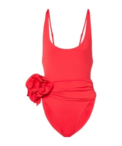 Magda Butrym Floral-appliqué Ruched Swimsuit - Orange