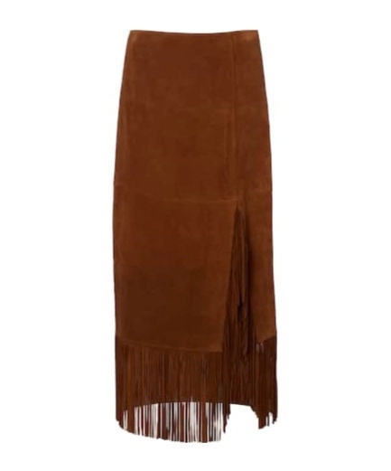 Polo Ralph Lauren Fringed Suede Midi Skirt - Brown
