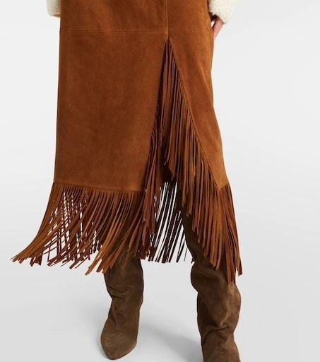 Polo Ralph Lauren Fringed Suede Midi Skirt