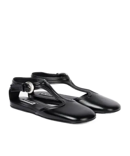 JIL SANDER Leather Mary Jane Flats - Black