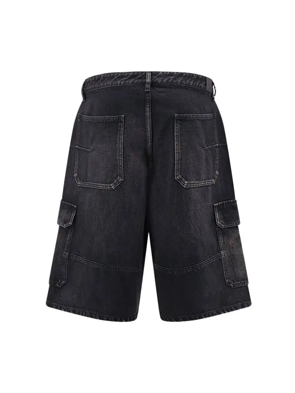 Dior Distressed Cargo Denim Shorts With Button Embellishments - Black