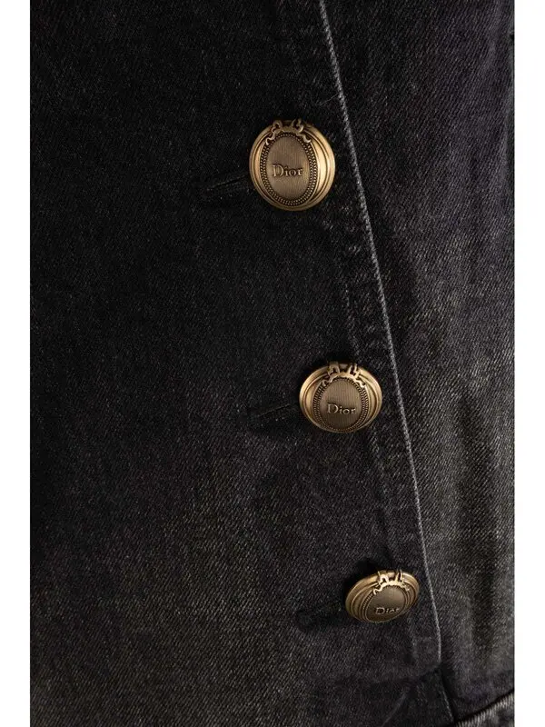 Dior Distressed Cargo Denim Shorts With Button Embellishments - Black