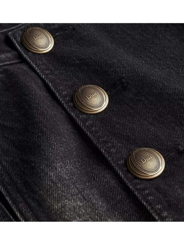 Dior Distressed Cargo Denim Shorts With Button Embellishments - Black