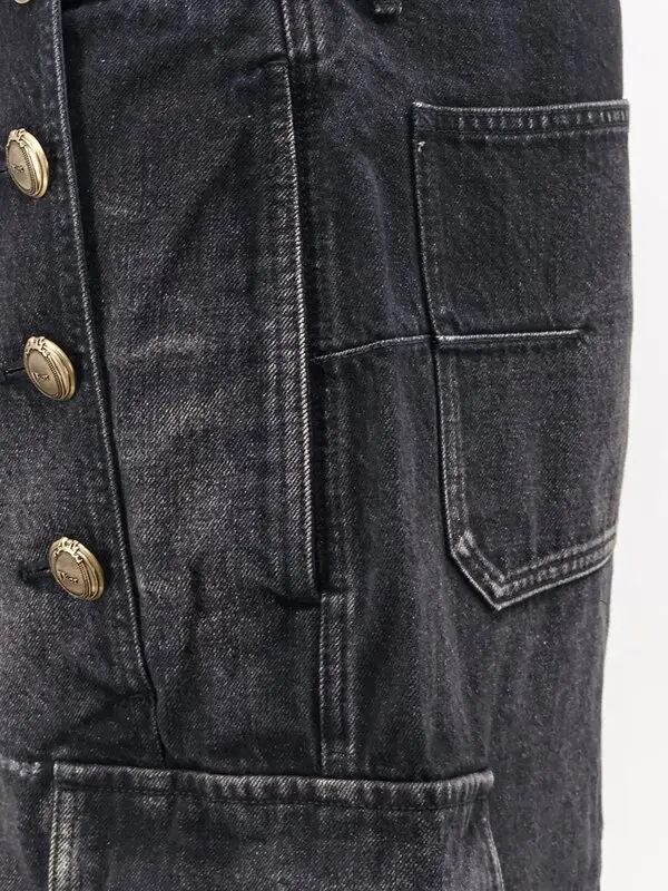 Dior Distressed Cargo Denim Shorts With Button Embellishments - Black