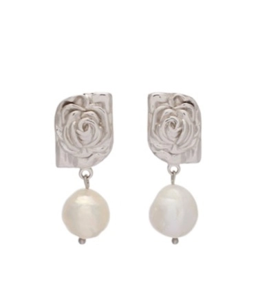 Magda Butrym Rose Carved Faux Pearl Drop Earrings - Silver