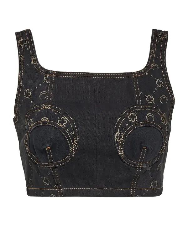 MARINE SERRE Short Denim Tight Vest With Side Zipper - Black