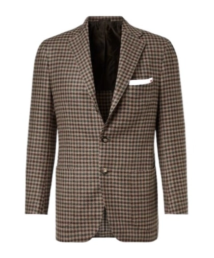 Kiton Checked Wool, Silk, And Linen Blazer - Brown
