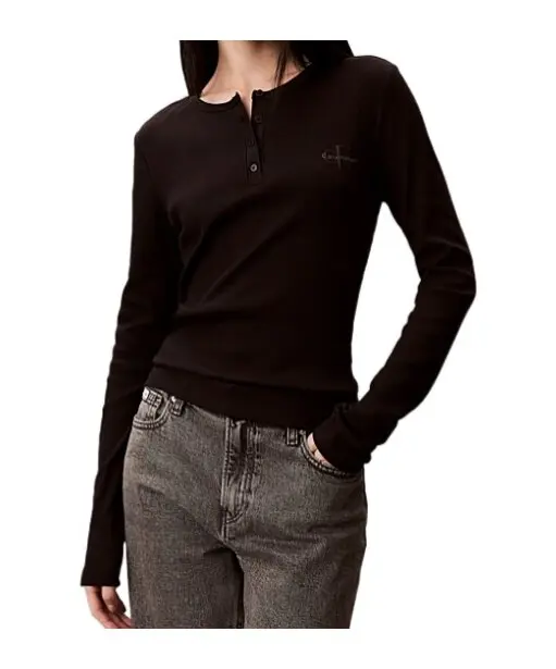 Calvin Klein Monologo Rib Henley T-shirt - Black