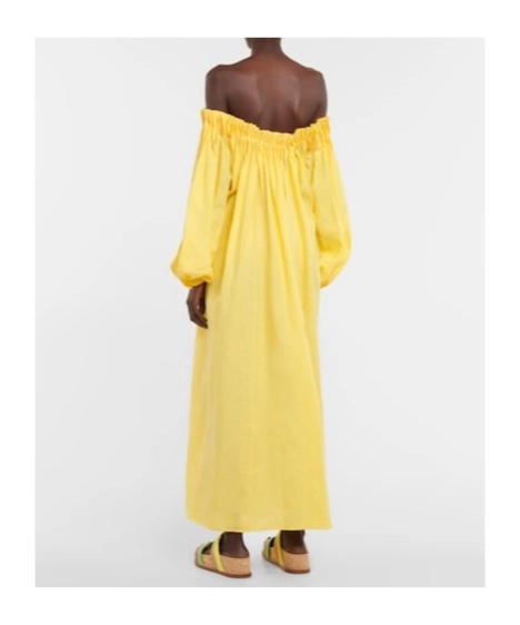 Gabriela Hearst Off-shoulder Linen Dress With Bishop Sleeves
