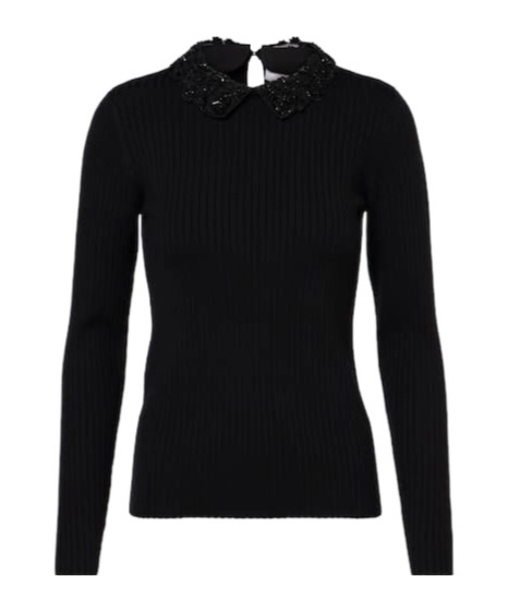 Carolina Herrera Embellished Ribbed-knit Wool Top