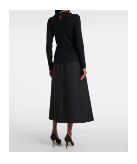 Carolina Herrera Embellished Ribbed-knit Wool Top