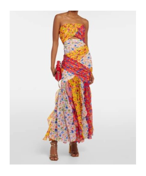 Carolina Herrera Strapless Floral Print Maxi Dress