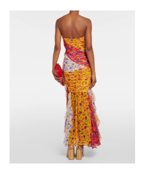 Carolina Herrera Strapless Floral Print Maxi Dress