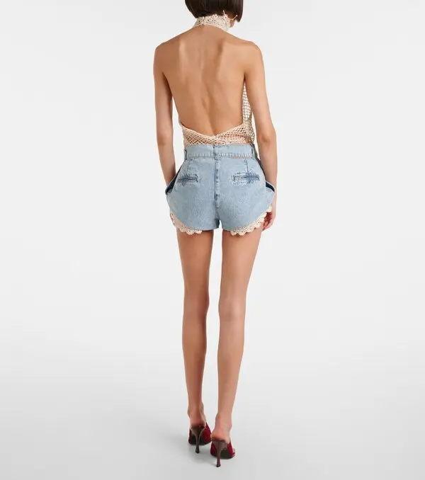 Magda Butrym Crochet-trimmed Denim Shorts
