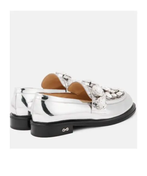 MACHMACH Crystal-embellished Metallic Leather Loafers