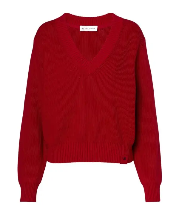 Victoria Beckham Ribbed-knit Cotton And Silk-blend V-neck Sweater