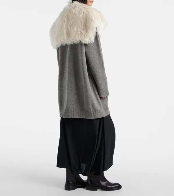 JIL SANDER Wool, Cotton, And Cashmere-blend Cardigan With Detachable Alpaca Collar - Gray