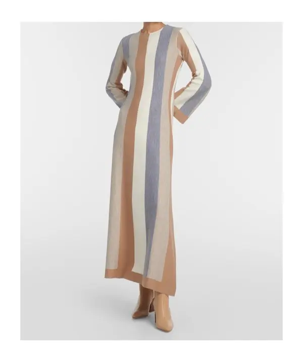 Gabriela Hearst Quinlan Wool And Cashmere Blend Maxi Dress With Vertical Stripes - Multicolor
