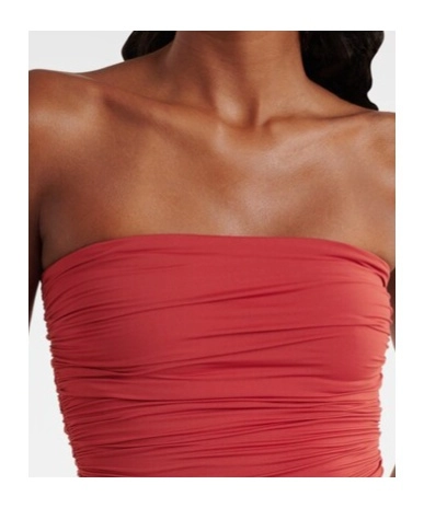 Magda Butrym Strapless Ruched Swimsuit With Floral Appliqu