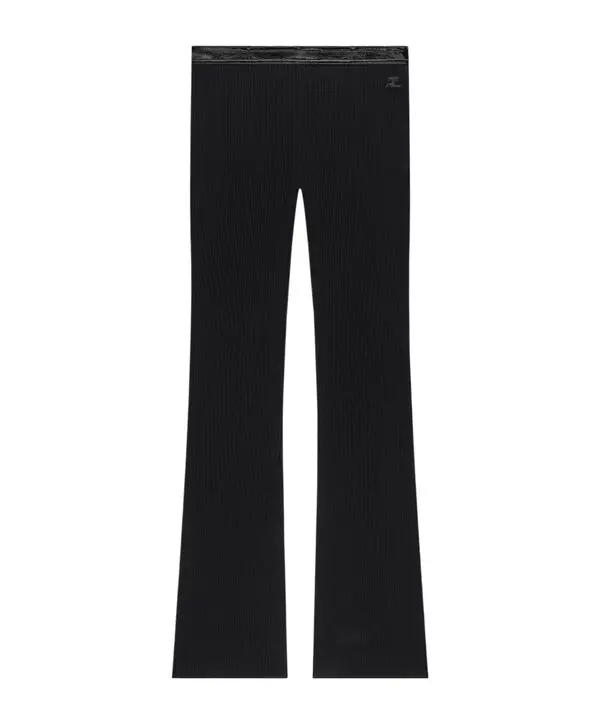 COURREGES Vinyl-trim Ribbed-knit Trousers - Black