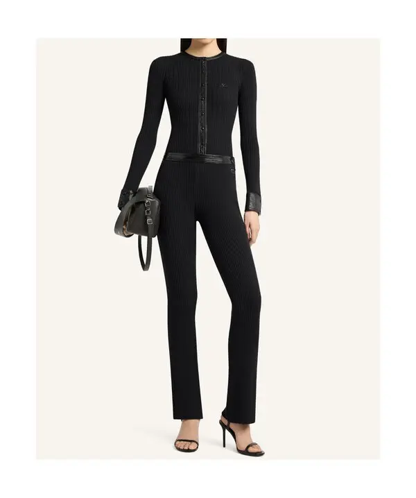 COURREGES Vinyl-trim Ribbed Knit Trousers